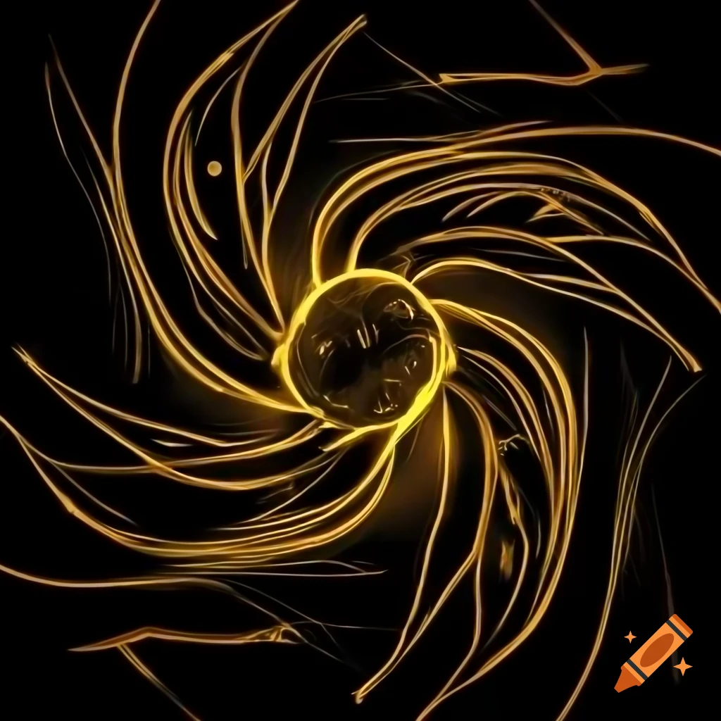 Abstract visualization of interconnected golden threads forming fractal ...