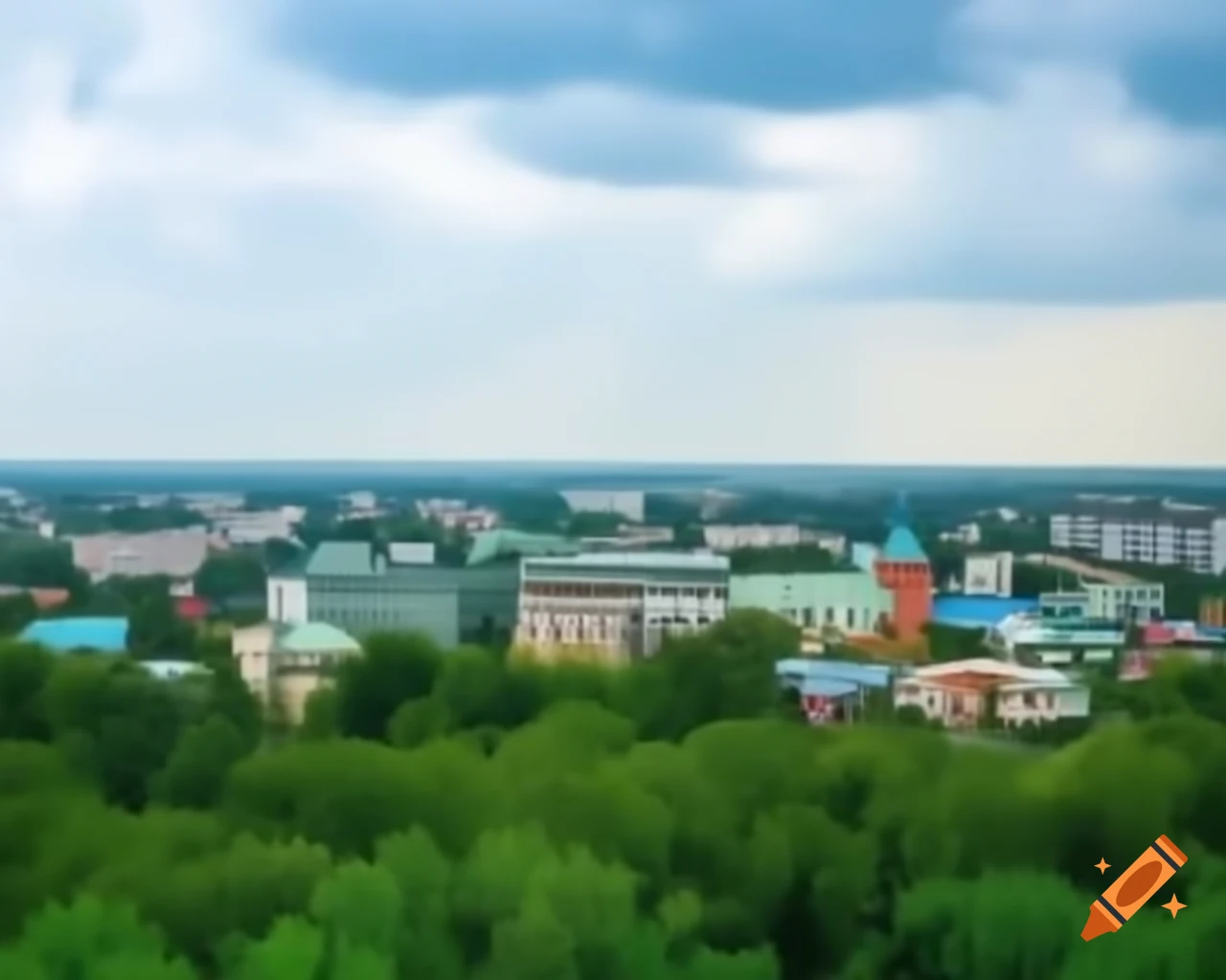 Sunny day view of Yurga, Kemerovo Oblast, Russia after rain on Craiyon