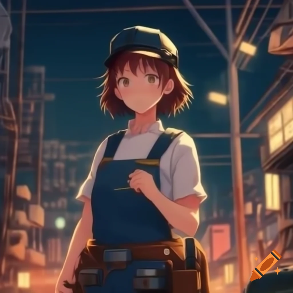 Anime character of a female factory worker on Craiyon