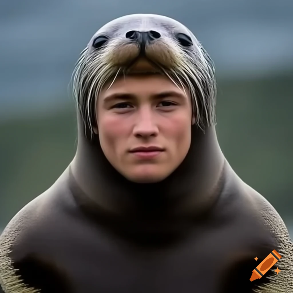 Young man wearing seal pelt outfit on Craiyon