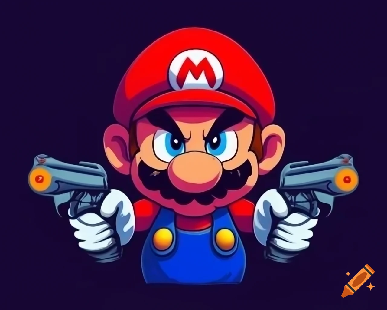 Angry Mario character with pistol in stylized high resolution on Craiyon