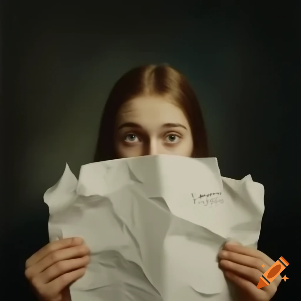 Young woman holding crumpled note with text, March 27, r/soap ...