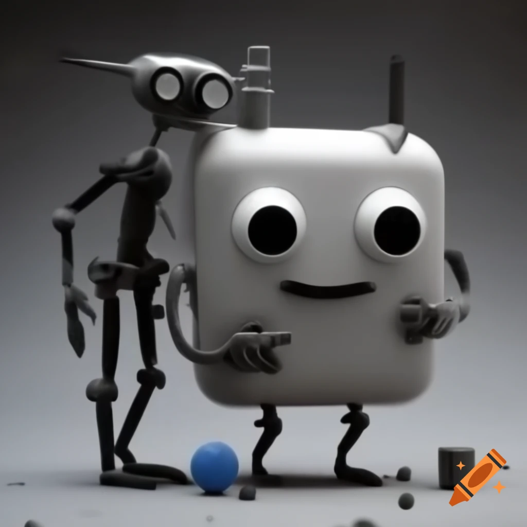 Black-and-white stop-motion scene with humanoid figures made of clay ...