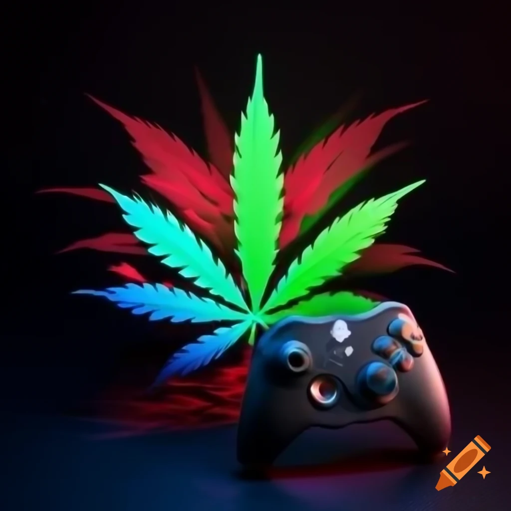 Colorful marijuana leaf with Xbox controller and playful text design on ...
