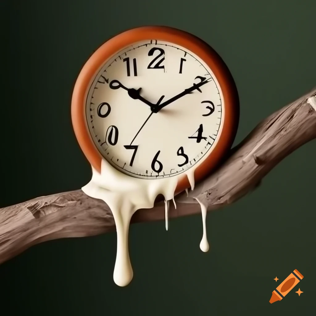 Melting clock on tree branch, surreal art style on Craiyon