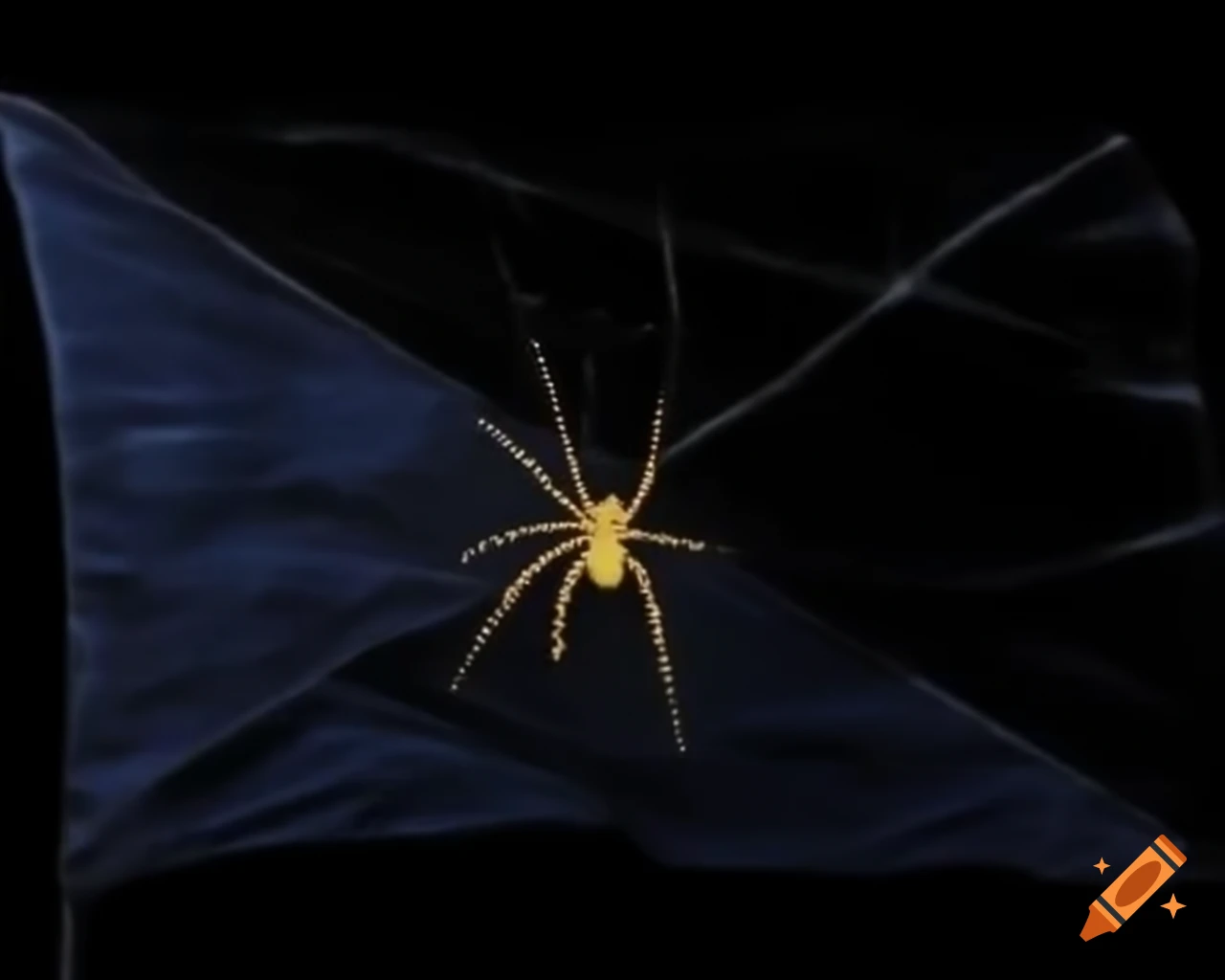 Dark flag featuring golden spider symbolizing a network of spies on Craiyon