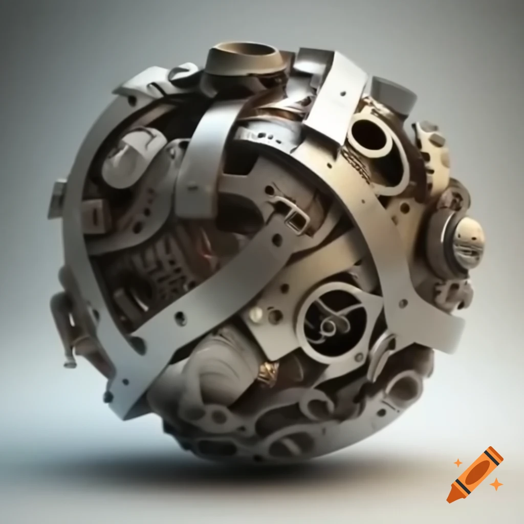 Complex metal orb with gears and brushed surfaces on Craiyon