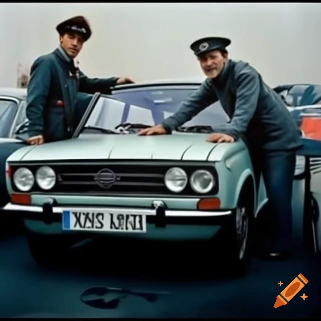 Stereotypical Lada 2106 driver standing in front of his colorful car on ...