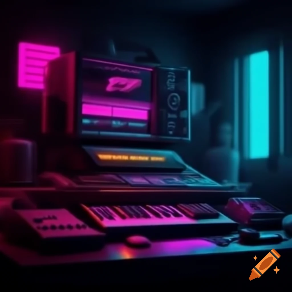 Neon sign with 'be right back' in 80s synthwave style on Craiyon