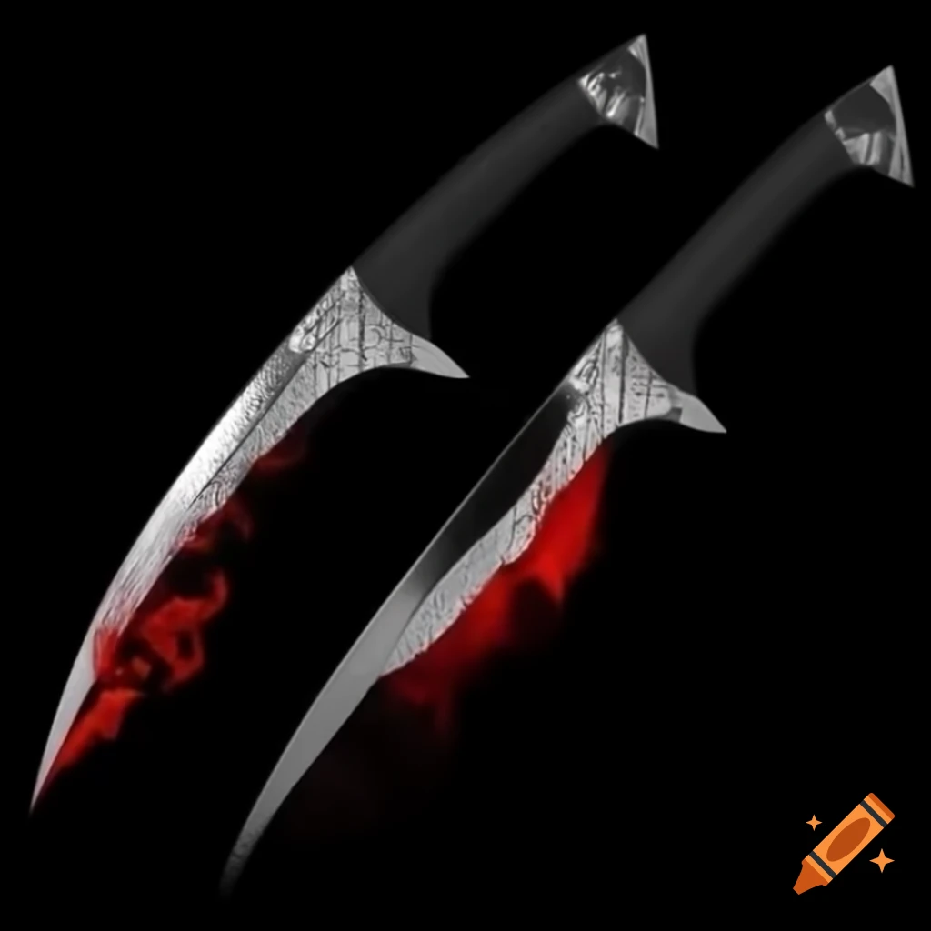 Two demon blades, one black and white, the other white and black, with ...
