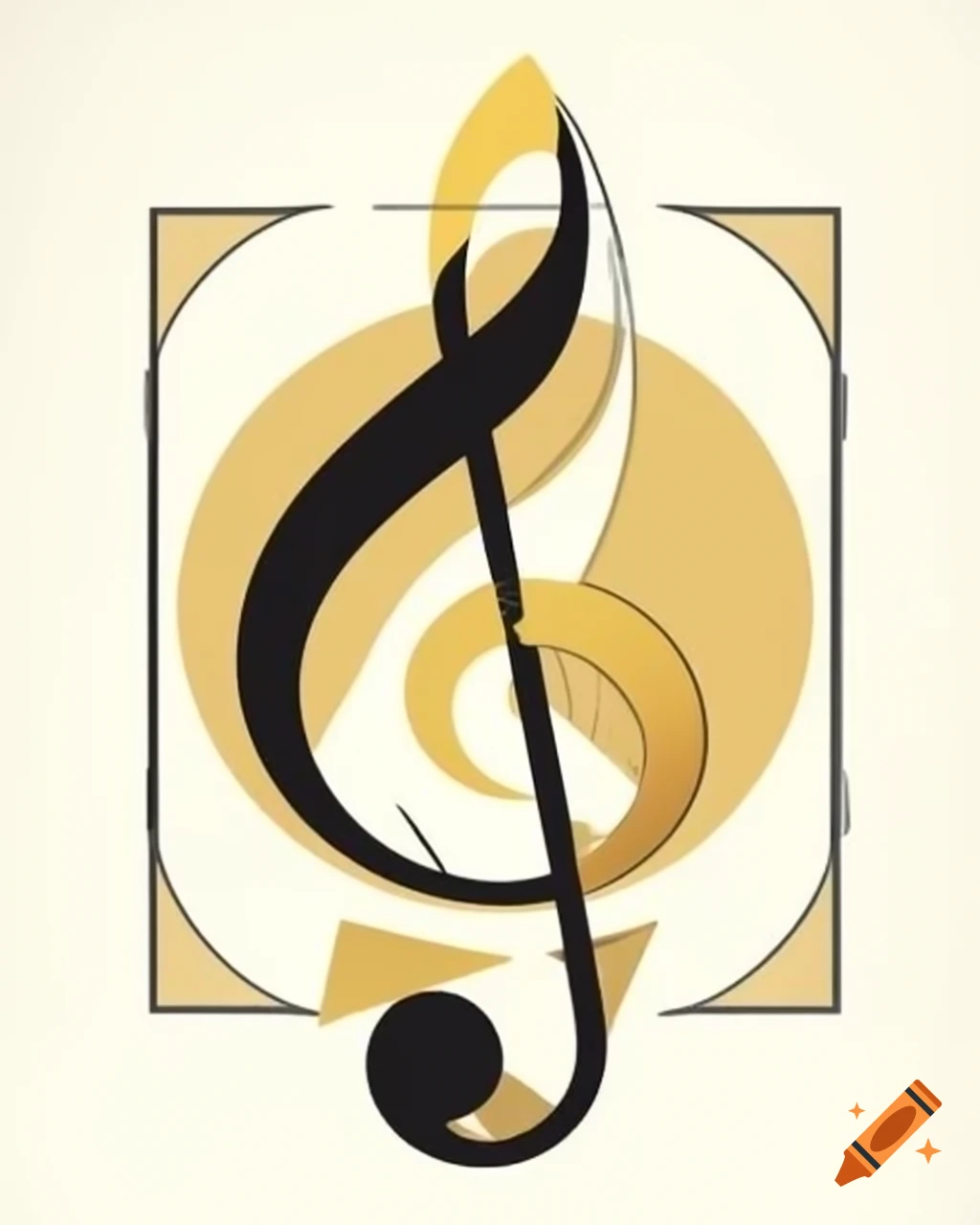 Treble clef design with sacred geometry in gold and white on black ...