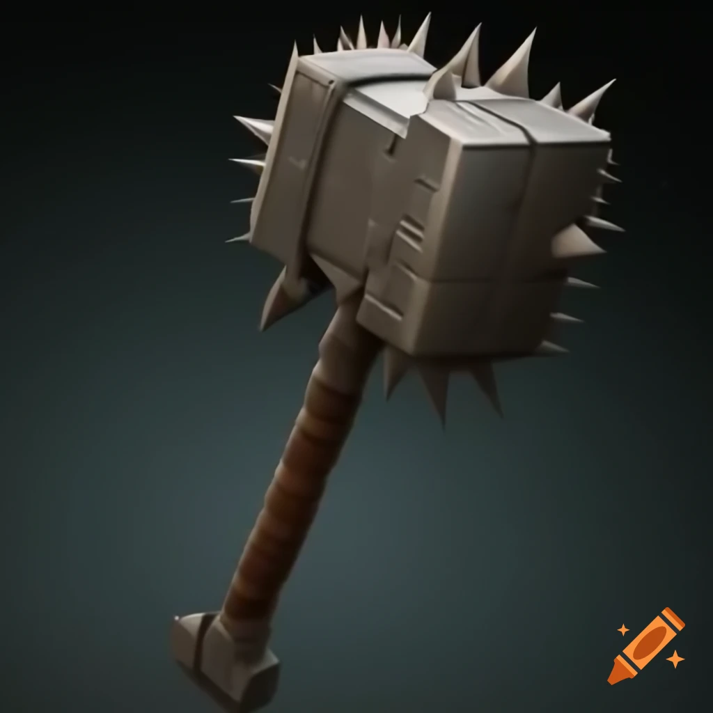 Photorealistic war hammer with spikes, RPG item on Craiyon