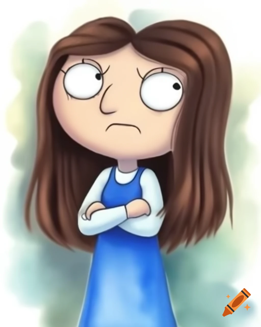 Stewie Griffin with long dark brown hair in blue dress, side view ...
