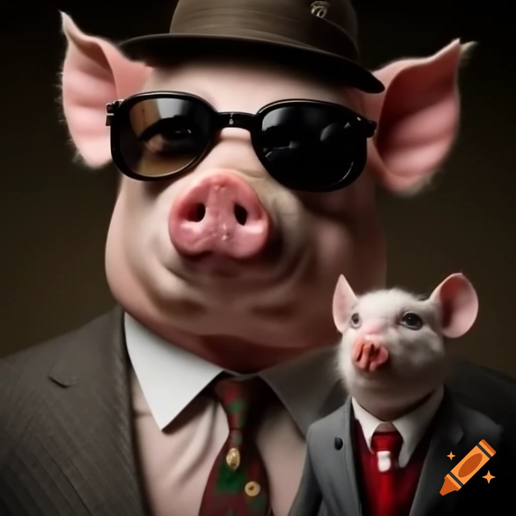 Famous pig in expensive clothing alongside gangster rat in suit and ...