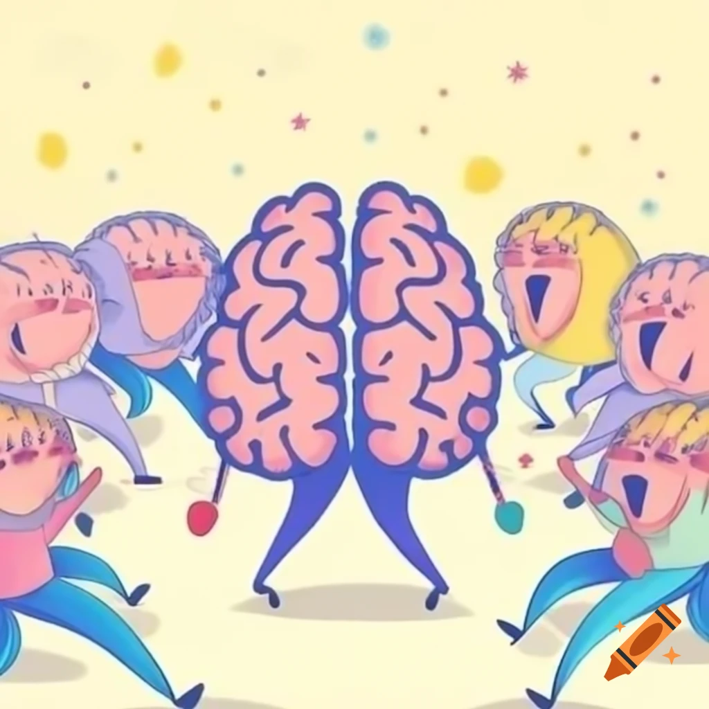 Group of brains dancing together in a ballroom, quirky illustration on ...