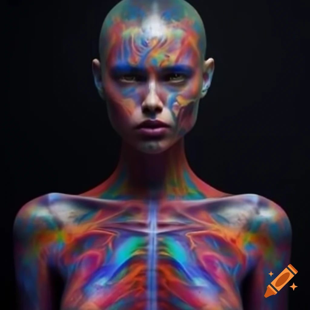 Colorful glass psychedelic statue with slim figure on Craiyon