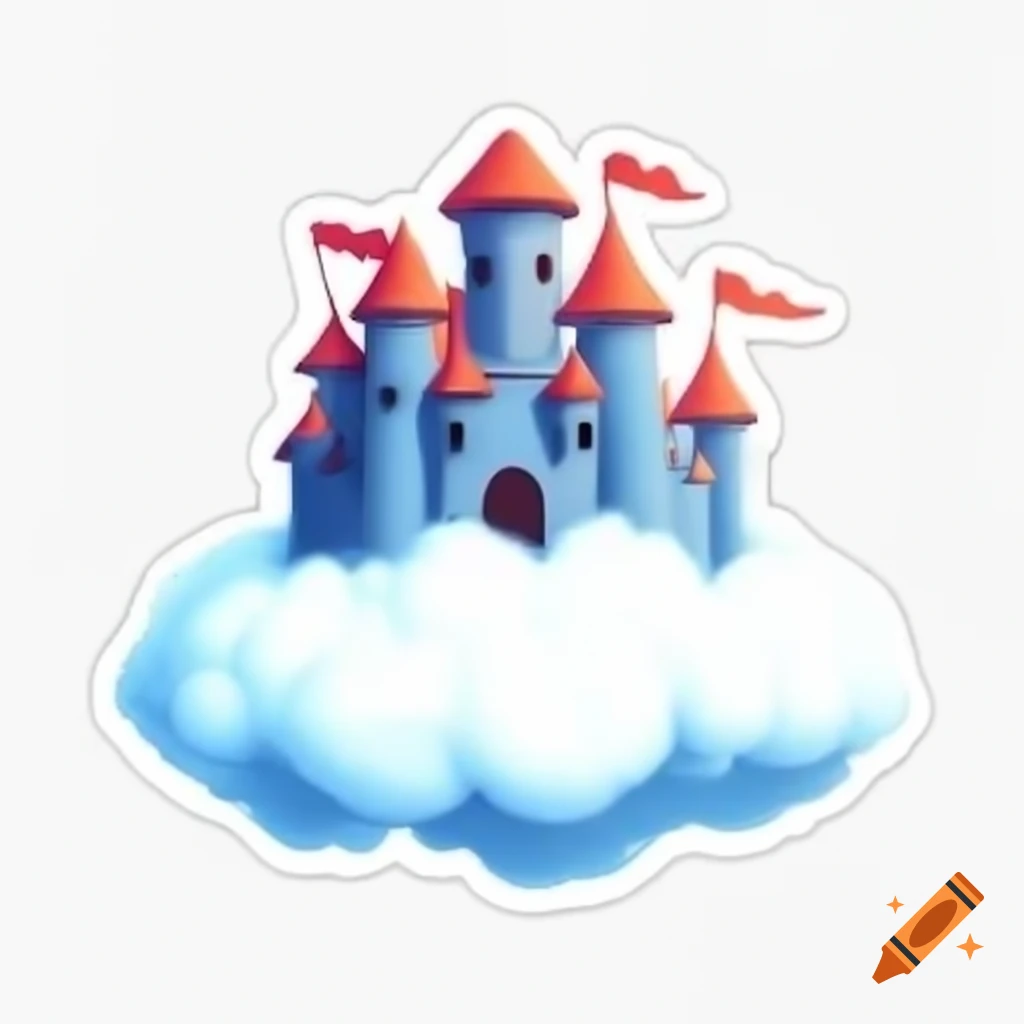 Castle floating on fluffy cloud sticker design on Craiyon