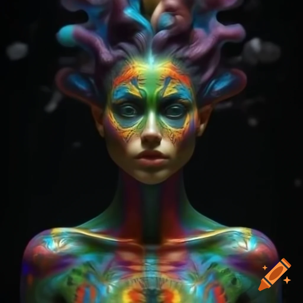 Realistic psychedelic glass statue with colorful slim body on Craiyon
