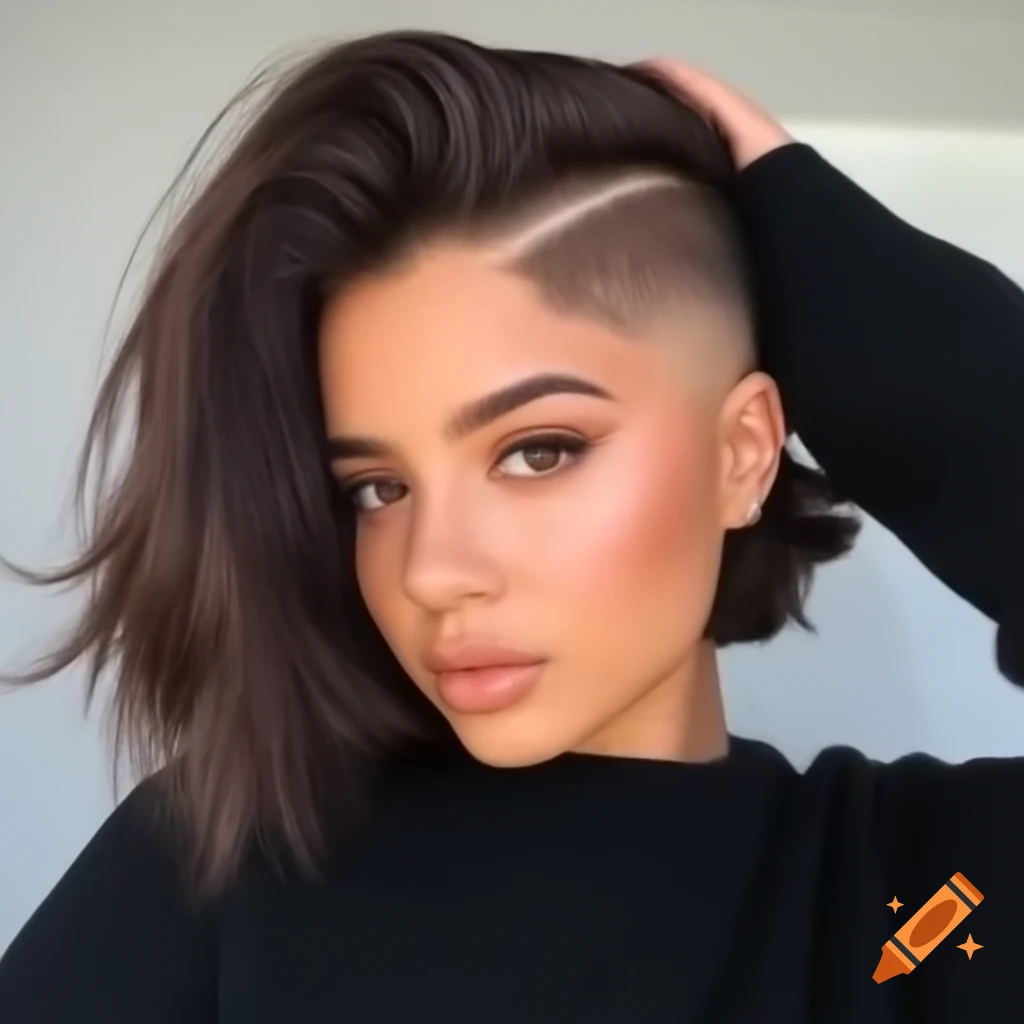 Mediterranean woman with thick dark brown hair in an edgy shaved ...