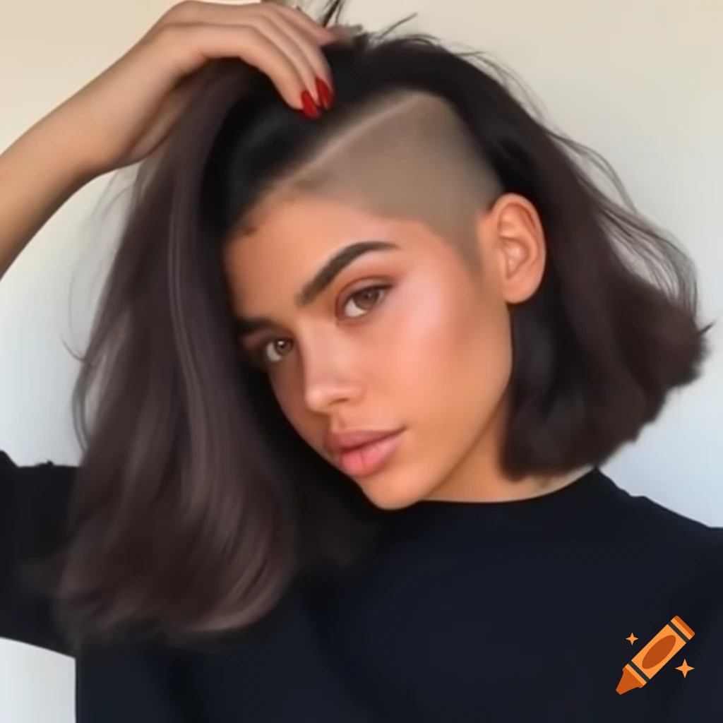 Mediterranean woman with thick dark brown hair in an edgy shaved ...