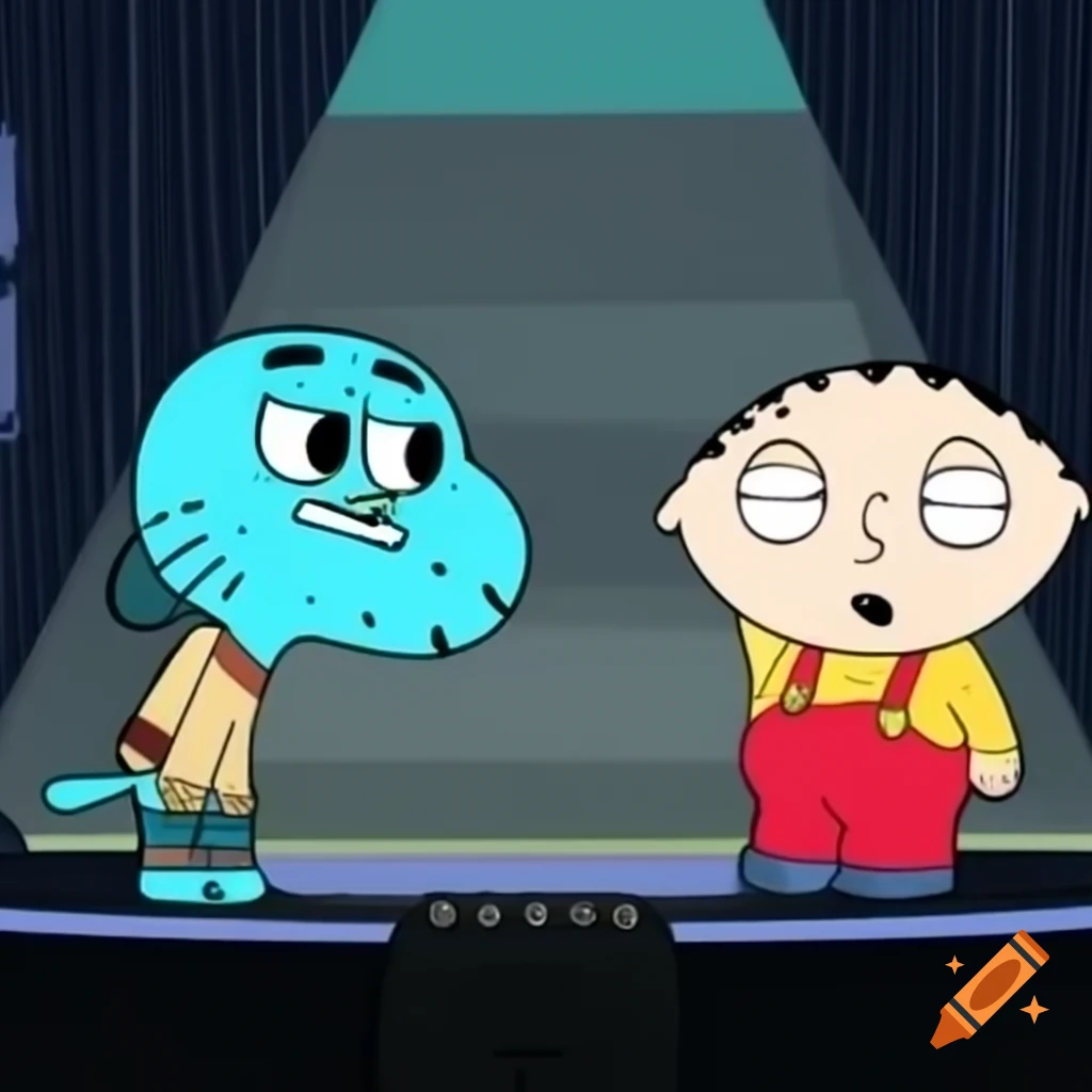 Gumball Watterson and Stewie Griffin on stage at debate club, Stewie ...