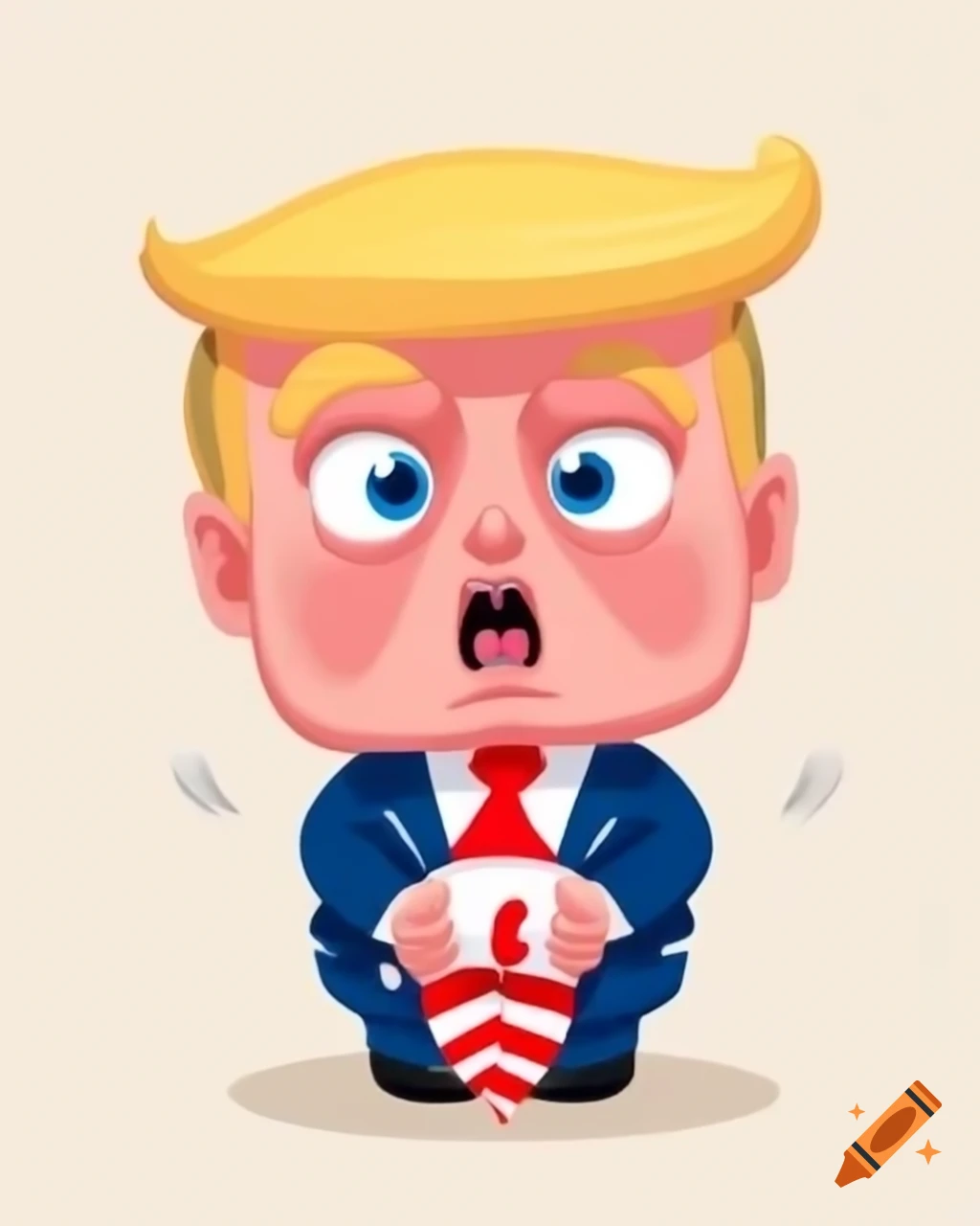 Comical cartoon of Trump depicted as a baby in a satire style on Craiyon