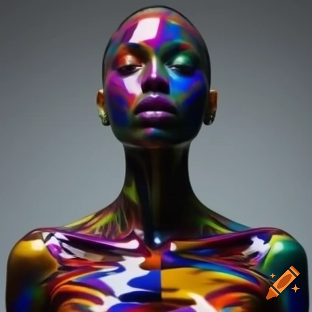 Colorful glass body psychedelic statue in realistic style on Craiyon