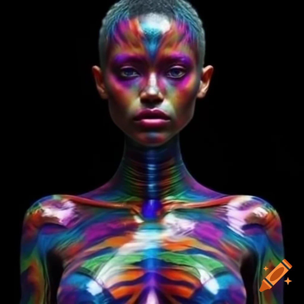 Realistic psychedelic glass statue with colorful slim body on Craiyon