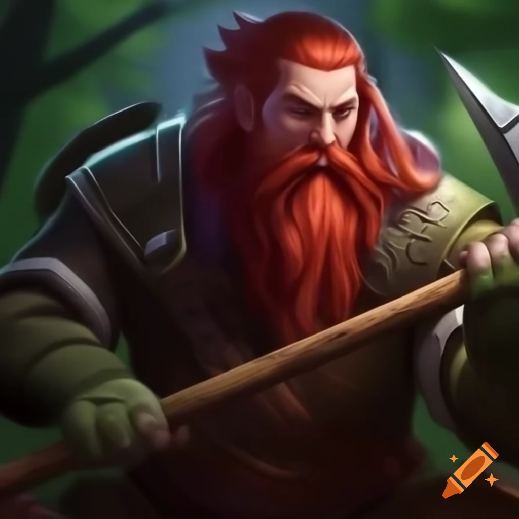 Human ranger with red hair and beard wielding great axe in fantasy ...