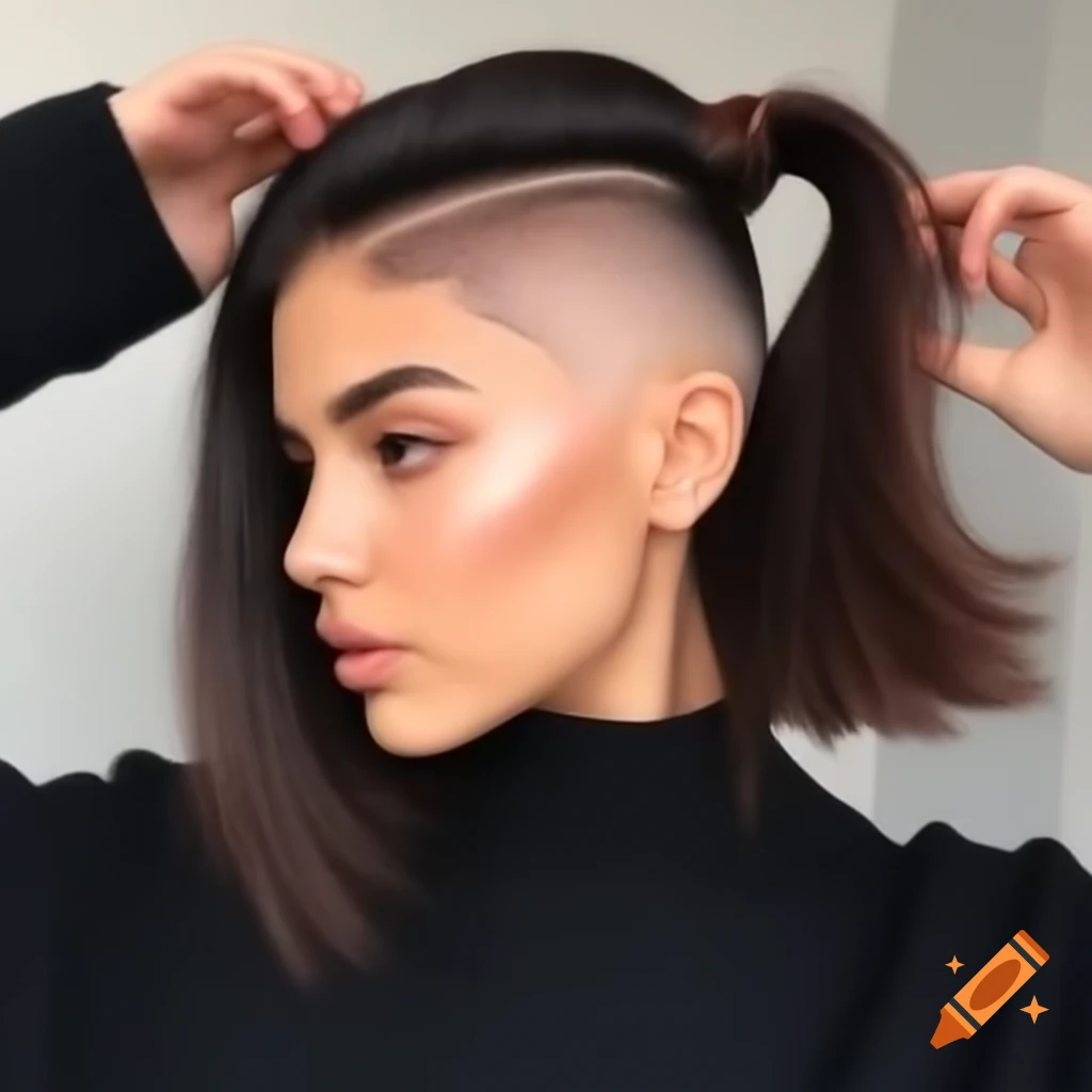 Mediterranean woman with thick dark brown hair in extreme undercut bob ...