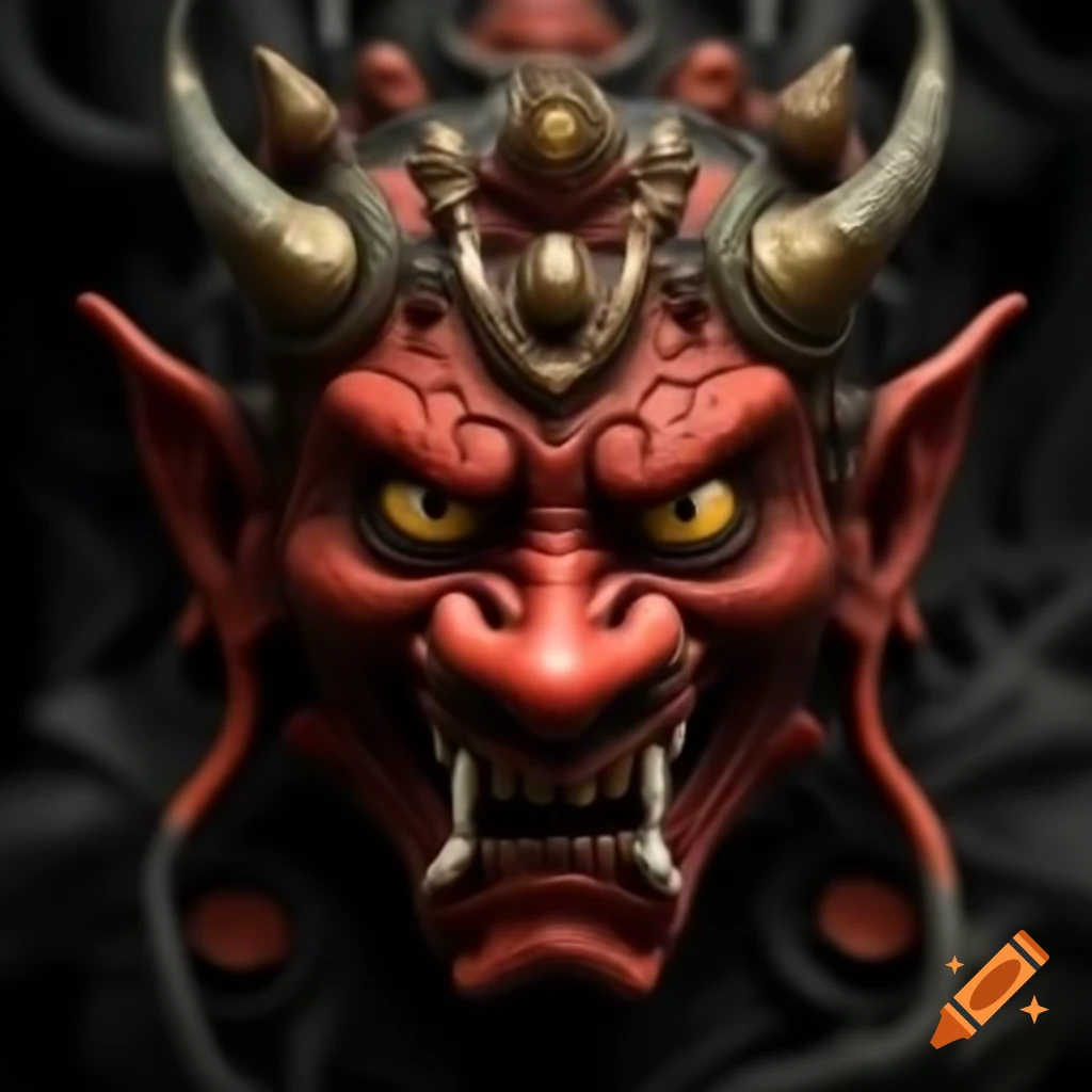 Buddhist devil face resembling Lakhe, showcasing traditional design on ...