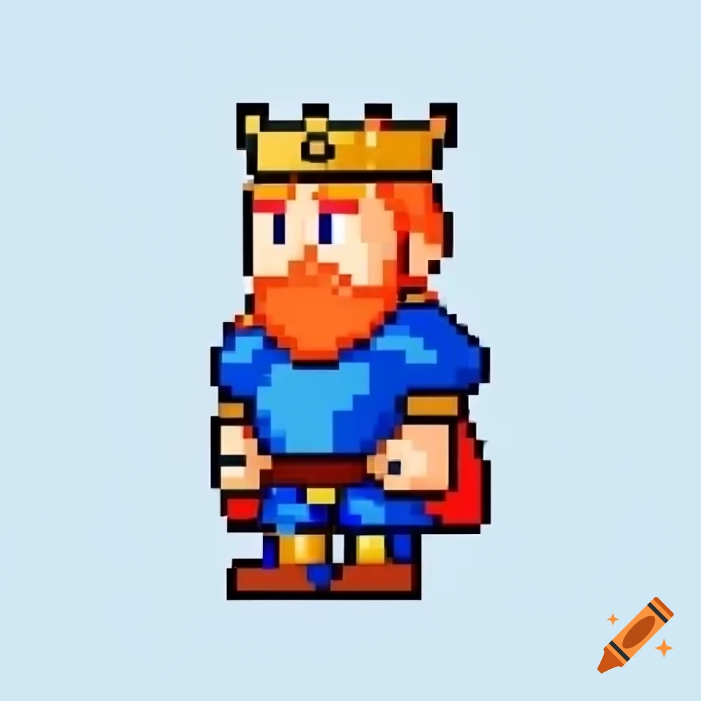 32x32 pixel art of a medieval king character on Craiyon