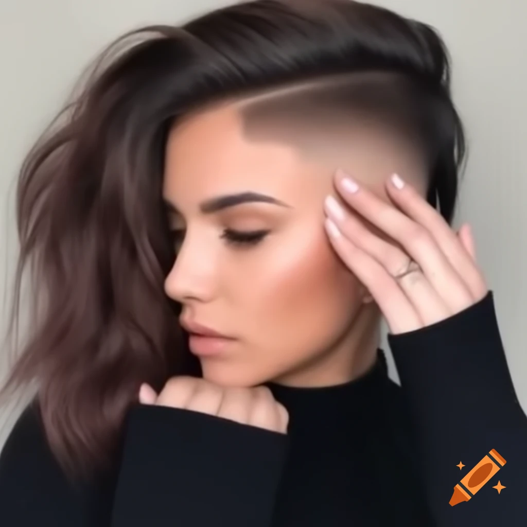 Mediterranean woman with thick dark brown hair and shaved undercut bob ...