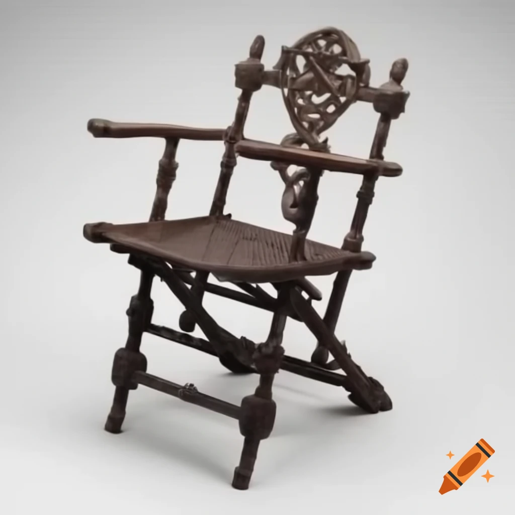 Elaborate carved folding camp chair in dark wood with mythril inlays on ...