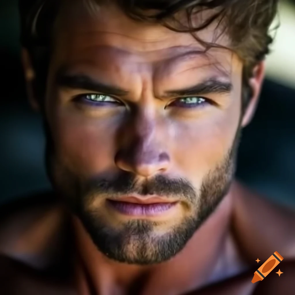 Rugged male model with blue eyes and lean physique on Craiyon