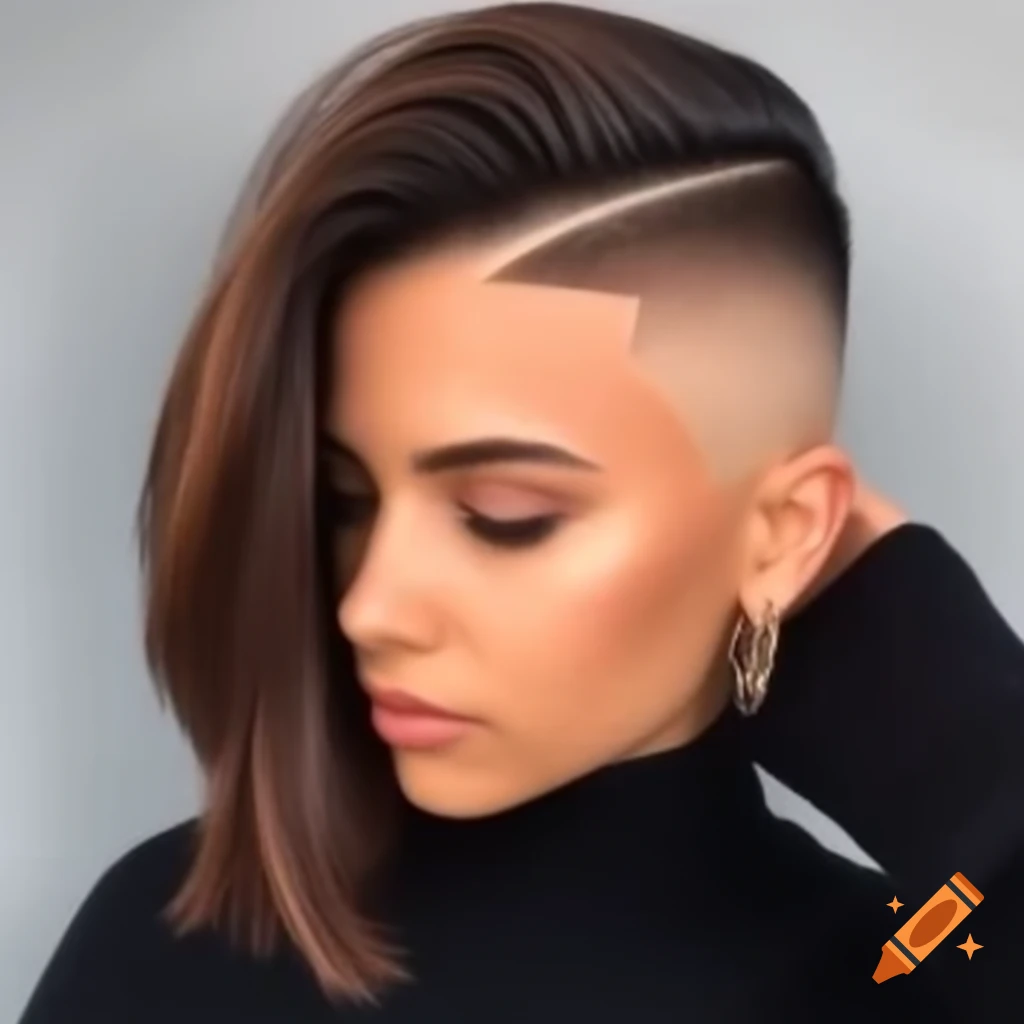 Mediterranean woman with thick dark brown hair in edgy shaved bob ...