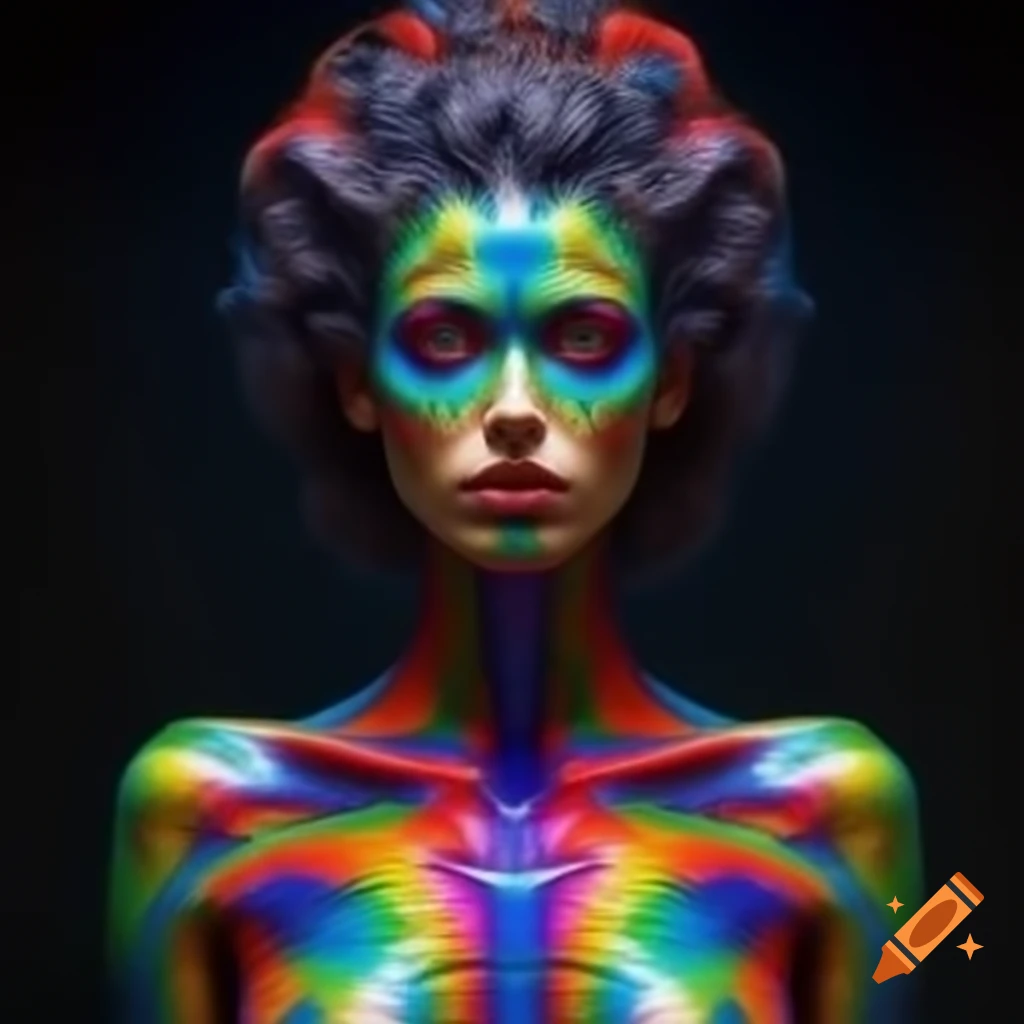 Colorful glass psychedelic statue with slim form on Craiyon