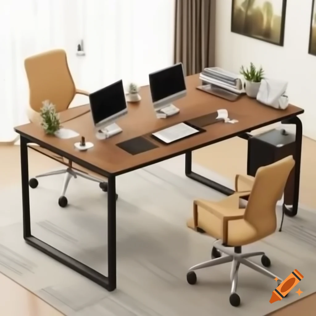 Square workroom with 3-4 desks on each side, each equipped with a ...