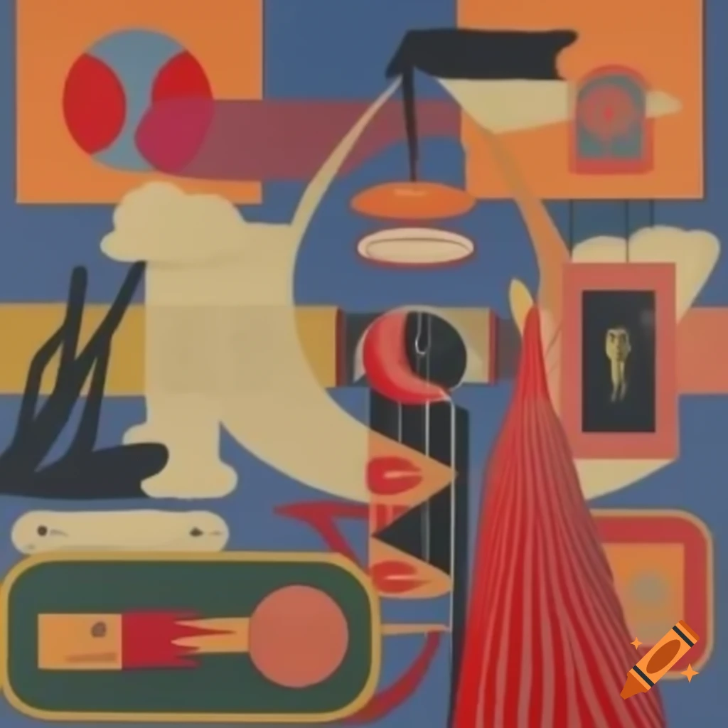 Retro 1950s graphic surrealist art featuring strange forms on Craiyon