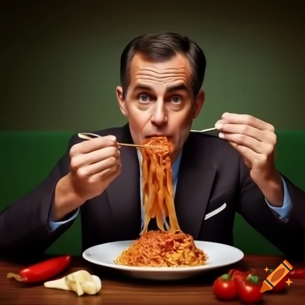 Mark Carney enjoying spaghetti bolognese meal on Craiyon