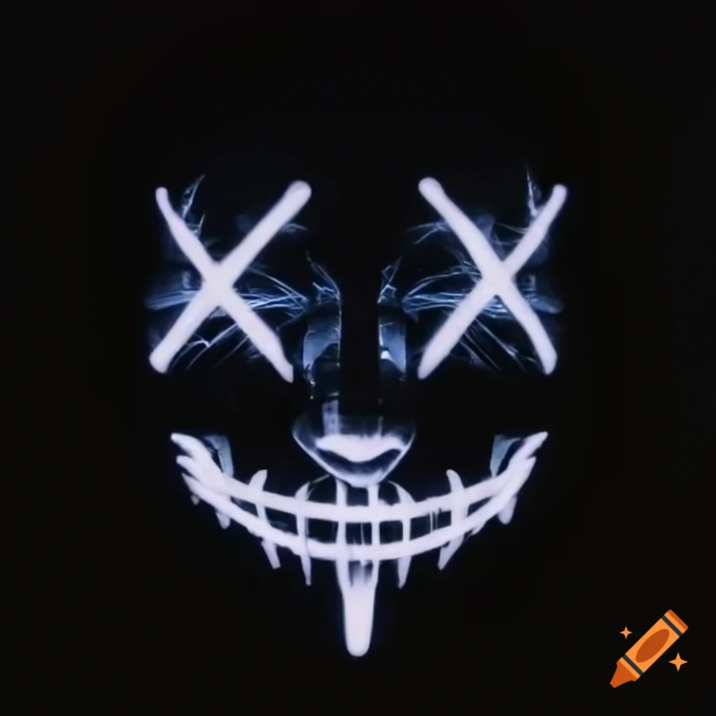 Central focus on a simple mask with unsettling expression on Craiyon