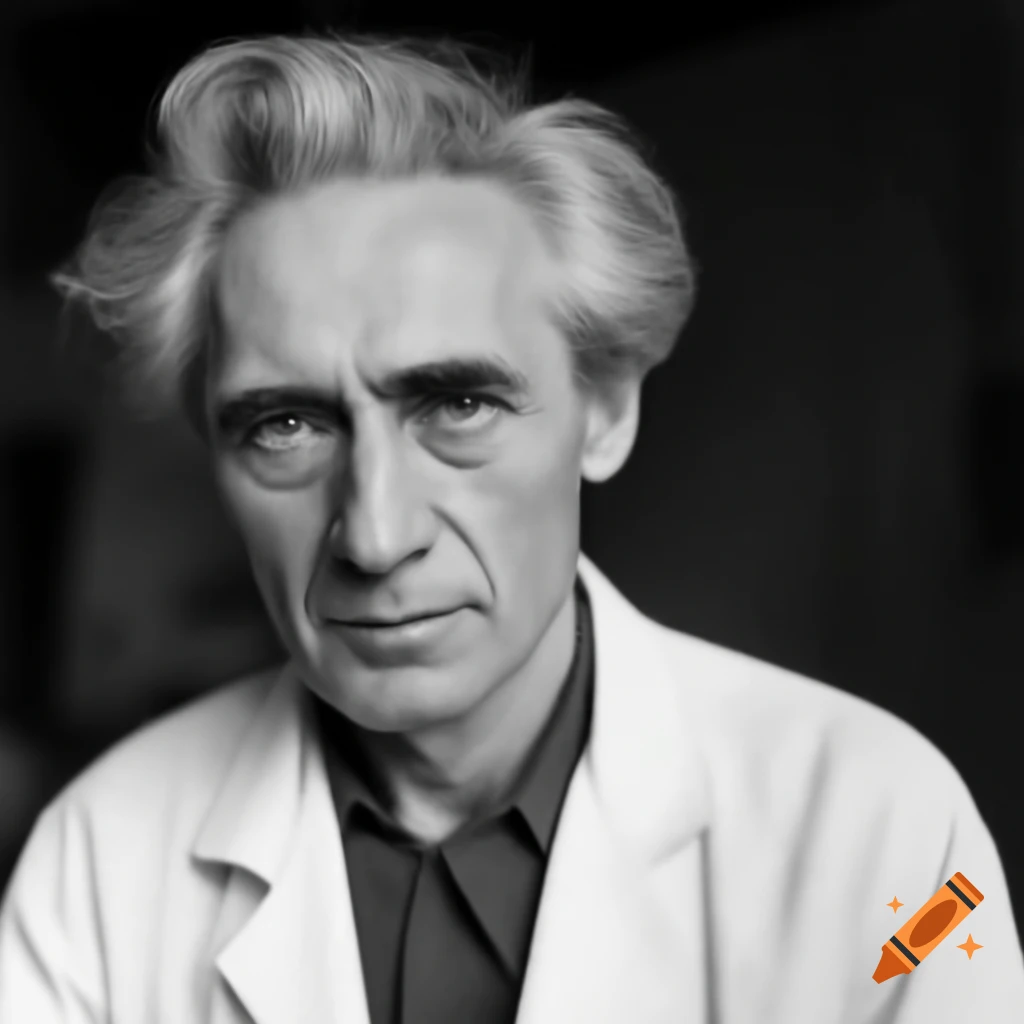 Portrait of a kind male Russian scientist from 1960 with gray hair on ...