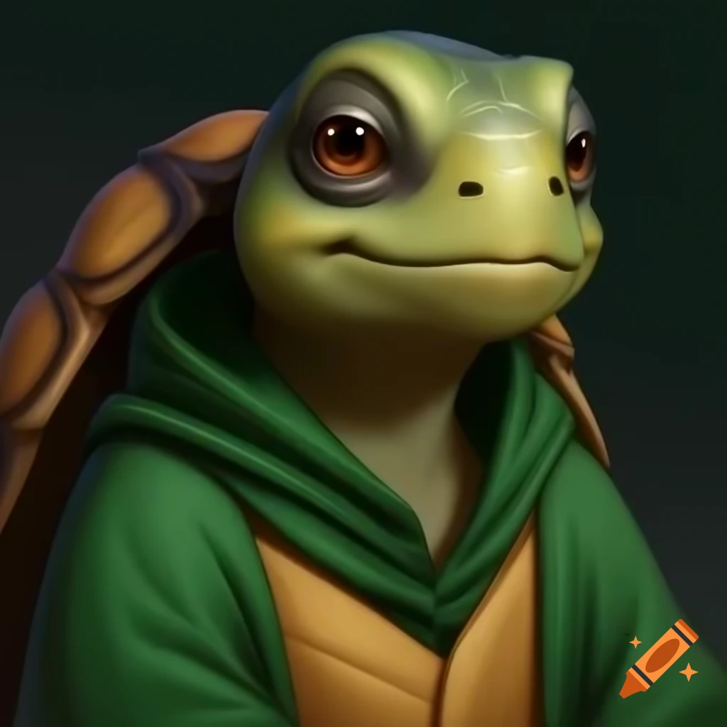 Anthro turtle nature priest headshot in green robes on Craiyon