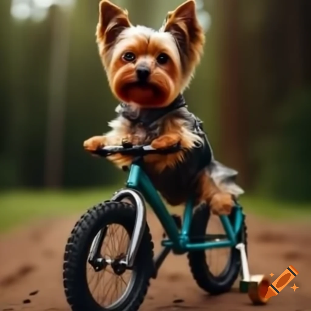 Yorkshire terrier riding a bicycle on Craiyon