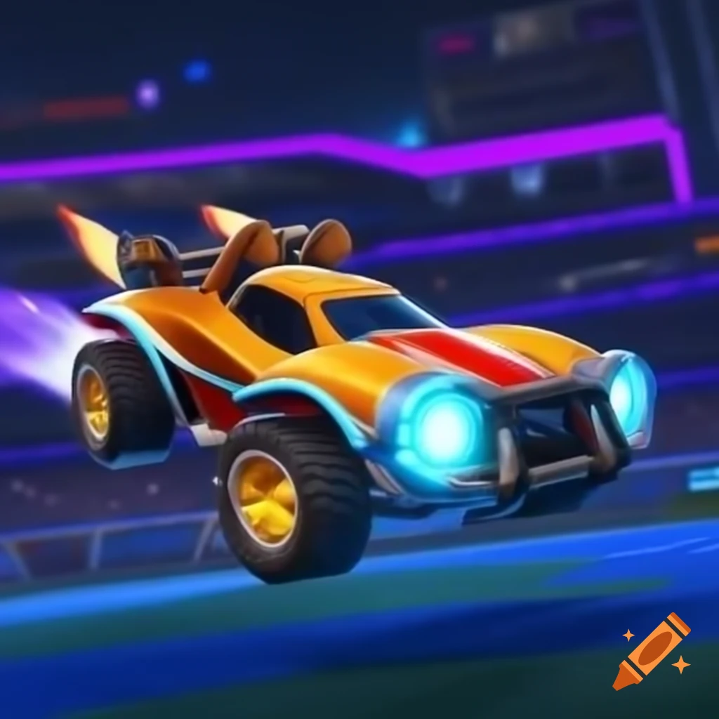 Fennec car performing a flip reset in Rocket League on Craiyon