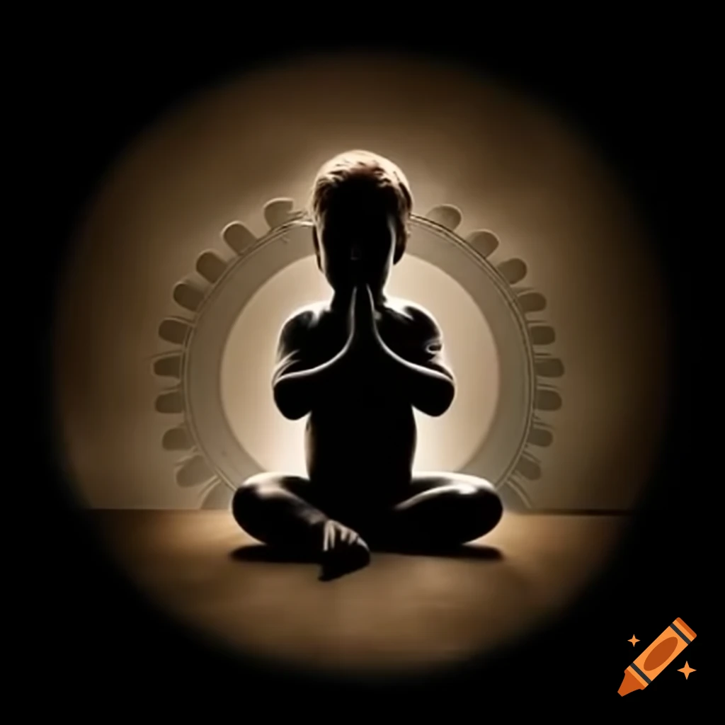Silhouette of baby in namaste pose inside gear silhouette on Craiyon