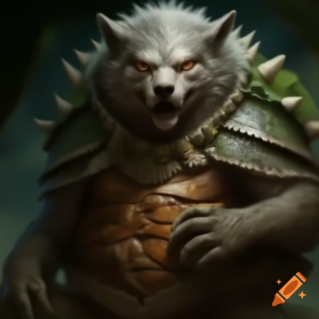 Mythical creature with wolf head, turtle shell, and lion body on Craiyon