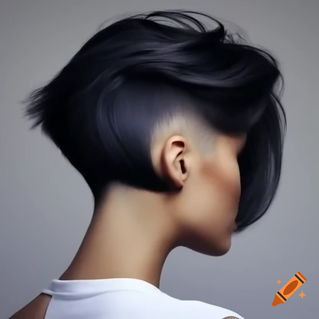 Mediterranean woman with unique angled bob haircut featuring a shaved ...