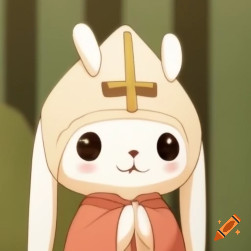 Cute bunny dressed as pope in retro anime style on Craiyon
