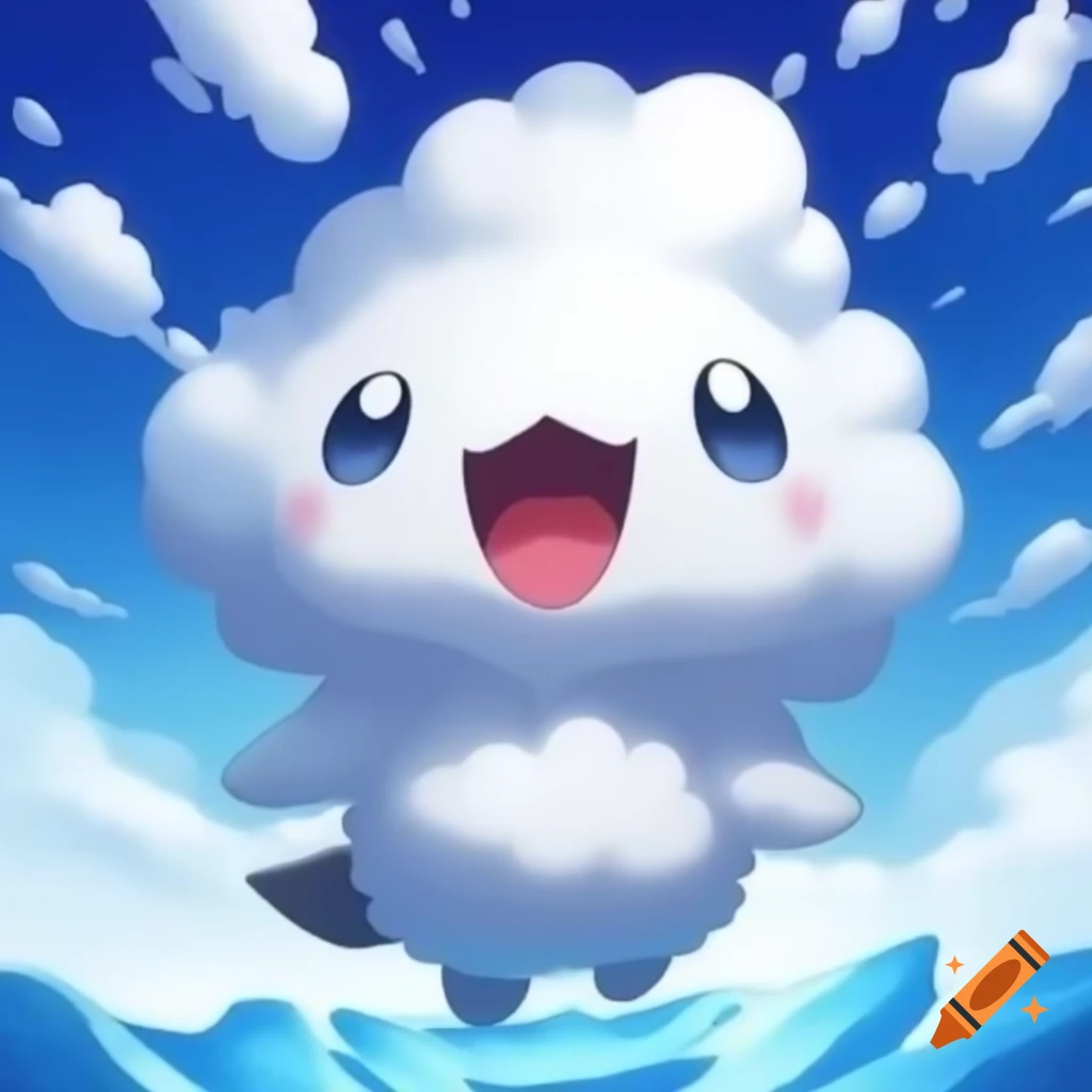 Cottony Ice type Pokémon resembling a cloudy sloth on Craiyon